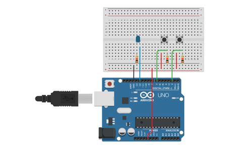 Circuit Design 2 Pulsadores 1 Led Tinkercad