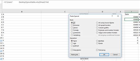 Incorrect Paste Special Windowoptions Excel 2016 Windows 10 Cant
