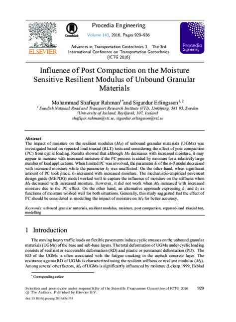 Pdf Influence Of Post Compaction On The Moisture Sensitive Resilient
