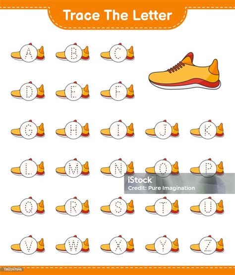 편지를 추적합니다 러닝 슈즈로 문자 알파벳을 추적합니다 교육 어린이 게임 인쇄 워크 시트 벡터 일러스트레이션 0명에 대한 스톡 벡터 아트 및 기타 이미지 Istock