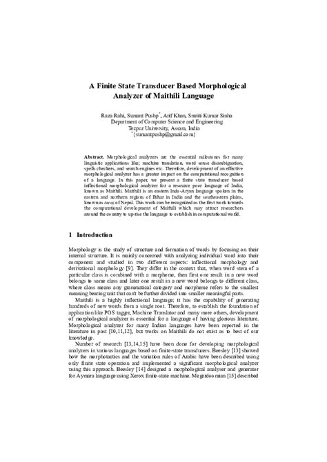 Pdf A Finite State Transducer Based Morphological Analyzer Of Maithili Language