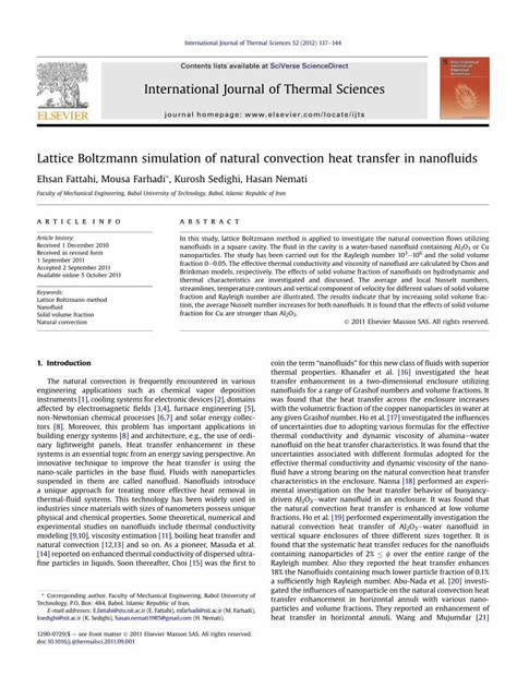 pdf lattice boltzmann simulation of natural convection heat transfer