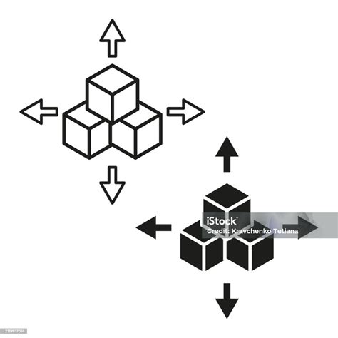 방향 화살표가 있는 3d 큐브 확장 개념 기호입니다 벡터 성장 그림입니다 등각 투영 블록 그래픽 벡터 일러스트 레이 션입니다 주당순이익 10 3차원 형태에 대한 스톡 벡터