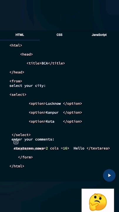 Basic Program Select And Textarea In Html Html Htmlcoding Coding