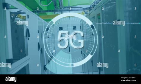 Image Of 5g Text Over Round Scanner And Data Processing Against