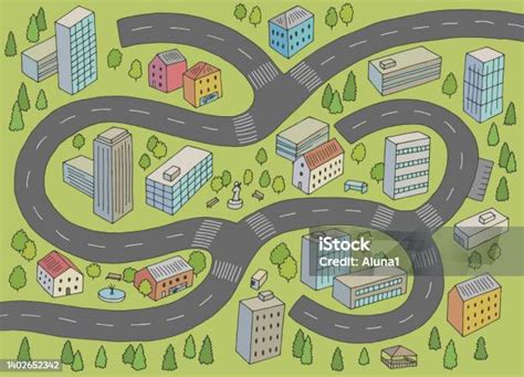 도시 미로 그래픽 컬러 스케치 상단 조감도 일러스트 레이 션 벡터 공원에 대한 스톡 벡터 아트 및 기타 이미지 공원 공중 뷰 교차로 Istock