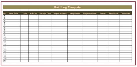 Raid Log Template Free Printable Editable MS Word Format