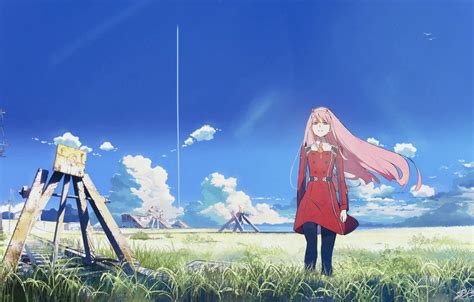 Обои Девушка Поле Darling In The Frankxx Милый во Франксе картинки