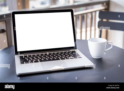 Mock Up Using Laptop With Blank Screen Computer Modern Stock Photo Alamy