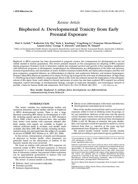 Pdf Review Article Bisphenol A Developmental Toxicity From Early