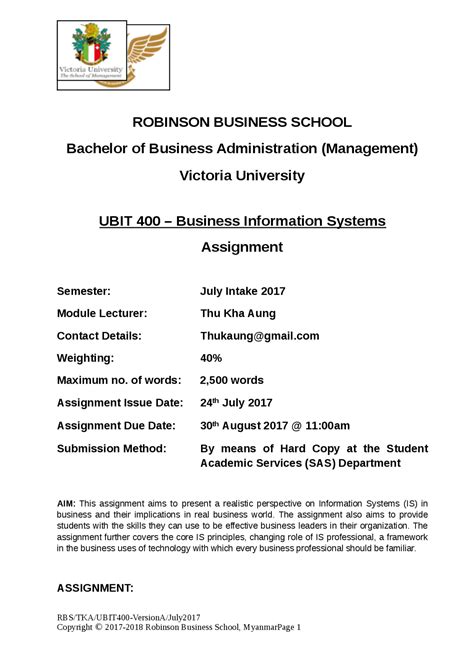 Business Information Systems Final Assignment Version A Docsity