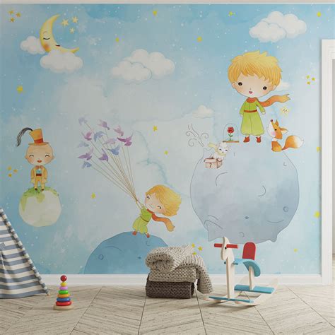 Papel De Parede Infantil Pequeno Príncipe Fundo Azul Claro Al 02 Alô