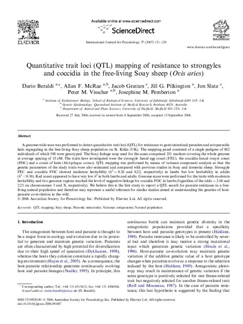Pdf Quantitative Trait Loci Qtl Mapping Of Resistance To Strongyles And Coccidia In The Free