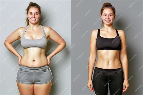 Premium Photo Woman Posing Before And After Weight Loss Diet And