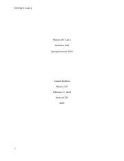 Physics 207 Lab 2 Docx PHYSICS LAB 2 Physics 207 Lab 2 Instructor Paul Spring Semester 2020