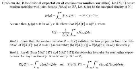 Solved Problem Conditional Expectation Of Continuous Chegg