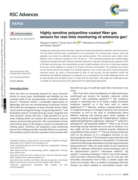 Pdf Highly Sensitive Polyaniline Coated Fiber Gas Sensors For Real Time Monitoring Of Ammonia Gas