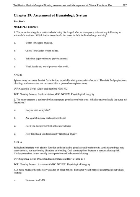 Chapter 29 Assessment Of Hematologic System Chapter 29 Assessment Of Hematologic System Test
