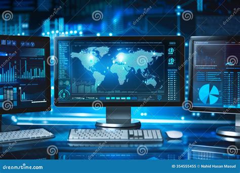 global network monitoring system displays data analytics charts and