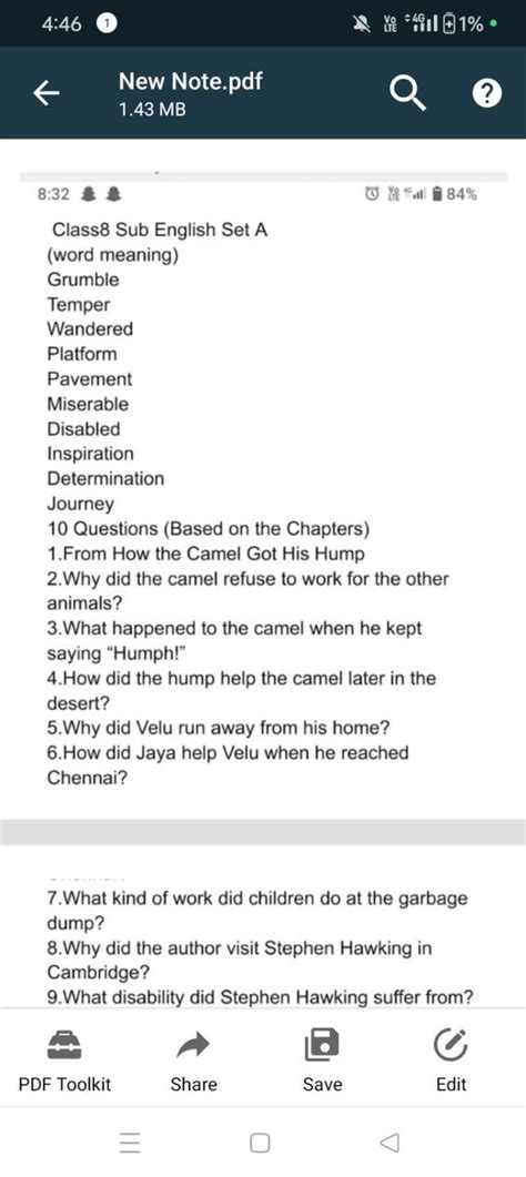 Class 8 Sub English Set A Word Meaning Grumble Temper Wandered Platform