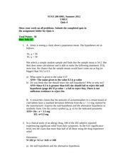 Quiz Stat STAT Summer UMUC Quiz Show Your Work On All Problems Submit The