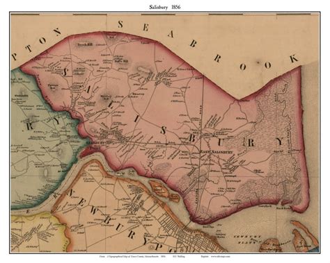 Salisbury Massachusetts 1856 Old Town Map With Homeowner Names