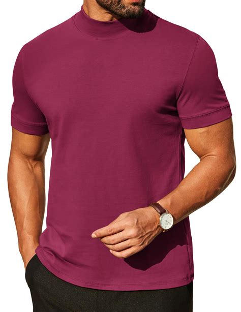 Coofandy Mock Turtleneck For Men Heavy Weight Cotton Short Sleeve Mock