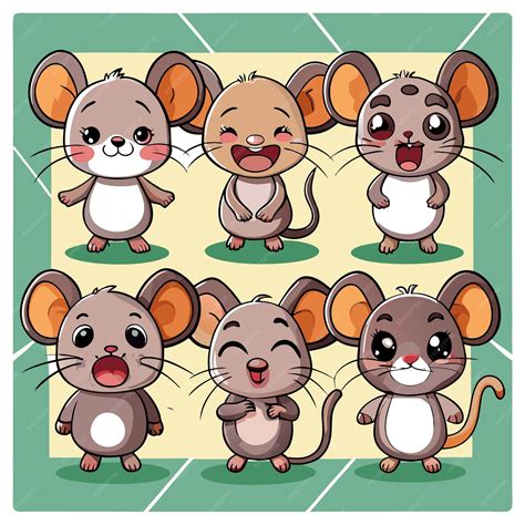 Cute Cartoon Mice Displaying Various Emotions And Poses Premium Ai