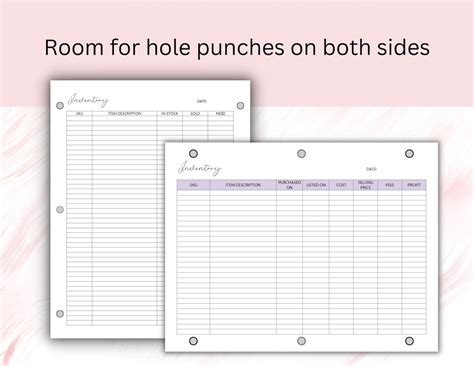 Inventory Tracker Spreadsheet Template Editable Printable Inventory Sheet Letter A4 Excel Google
