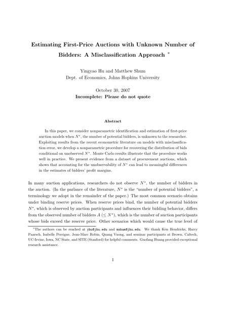 Pdf Estimating First Price Auctions With An Unknown Number Of Bidders
