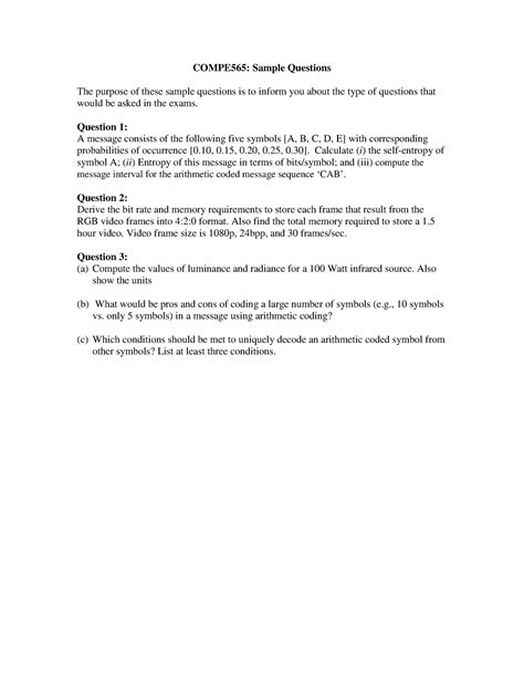 Sample Questions Midterm COMPE565 Sample Questions The Purpose Of These Sample Questions Is