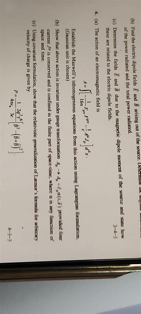 solved b find the electric dipole fields e and b arising