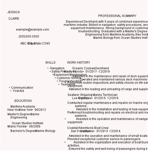 6 Great Deckhand Resume Examples Livecareer
