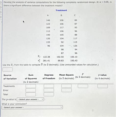 Solved Develop The Analysis Of Variance Computations For The