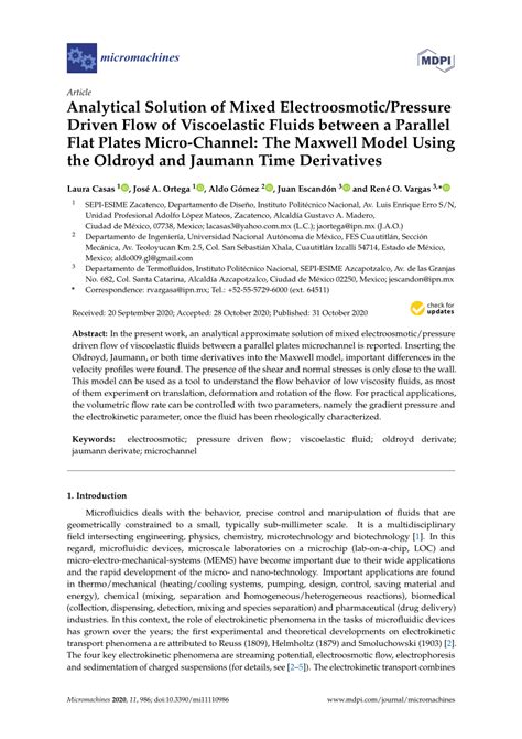 Pdf Analytical Solution Of Mixed Electroosmotic Pressure Driven Flow Of Viscoelastic Fluids