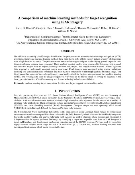 PDF A Comparison Of Machine Learning Methods For Target Recognition Using ISAR Imagery