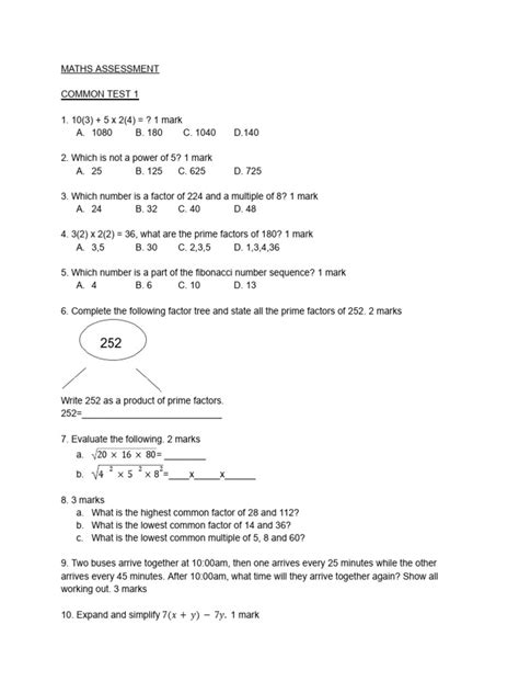 Maths Aessessments Year 7 Pdf