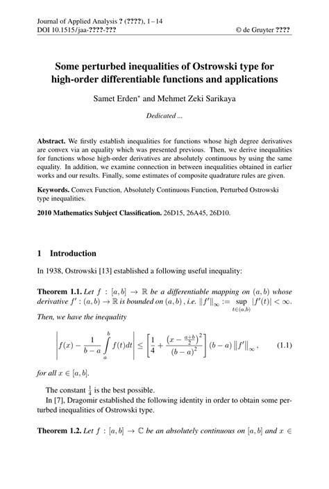 Pdf Some Perturbed Inequalities Of Ostrowski Type For High Order Differentiable Functions And