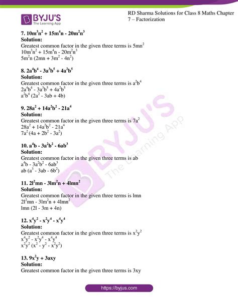 Rd Sharma Solutions For Class 8 Chapter 7 Factorization Download Free Pdf