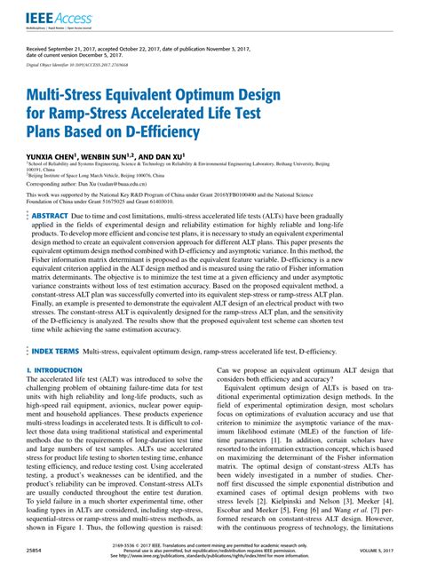 Pdf Multi Stress Equivalent Optimum Design For Ramp Stress Accelerated Life Test Plans Based