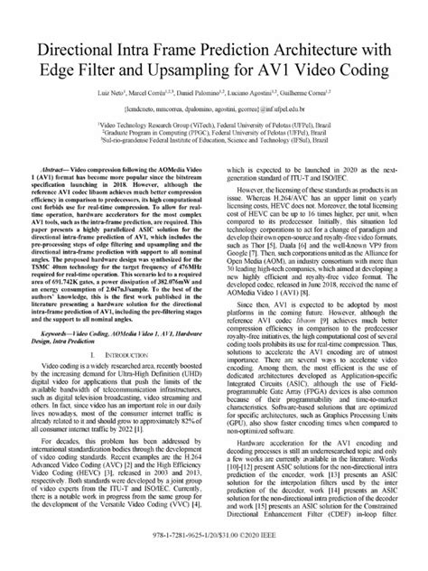 Directional Intra Frame Prediction Architecture With Edge Filter And