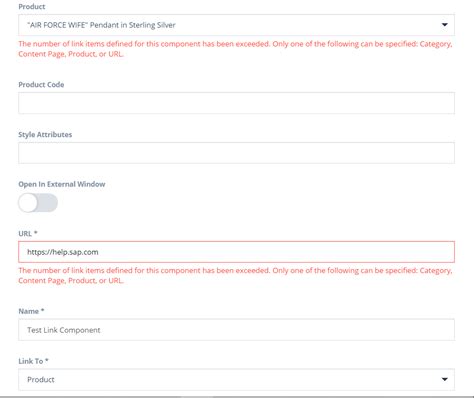 sap commerce cloud unable to create a link component for the entry in