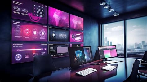 A Modern Office With Multiple Screens Displaying Data And Analytics In A Sleek Environment