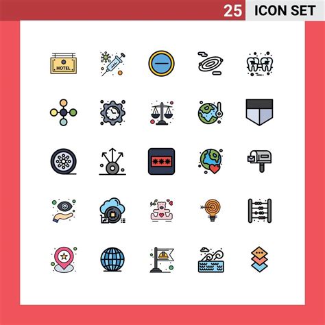 Pictogram Set Of 25 Simple Filled Line Flat Colors Of Tooth Filling Interface Dental Science
