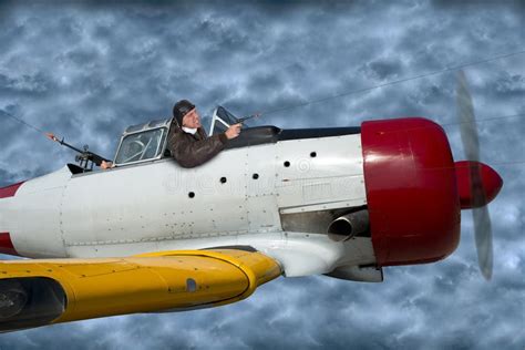 Ace Fighter Pilot Flying Plane In Battle Stock Image Image Of Bravery