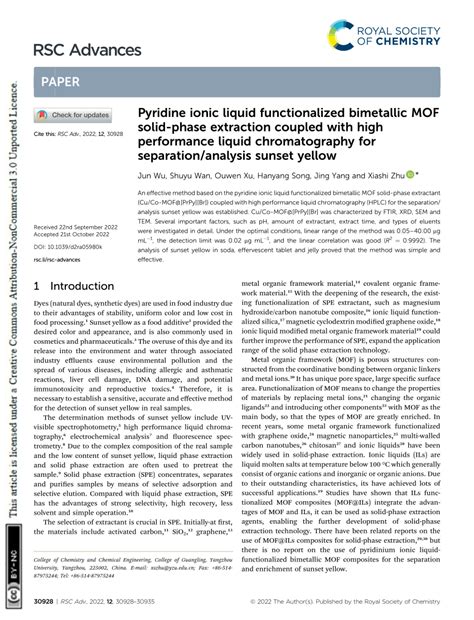 Pdf Pyridine Ionic Liquid Functionalized Bimetallic Mof Solid Phase Extraction Coupled With
