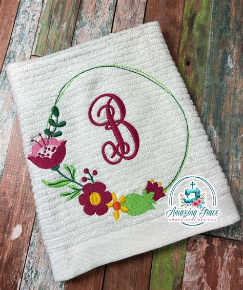 Flower Wreath Mongram Frame Embroidery Design 1278