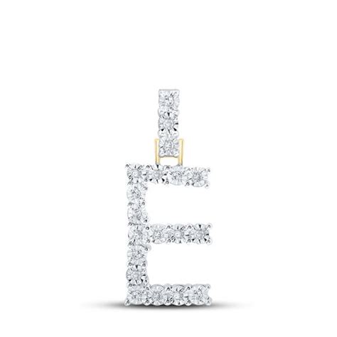 10k Yellow Gold Womens Round Diamond E Initial Letter Pendant 110 Cttw