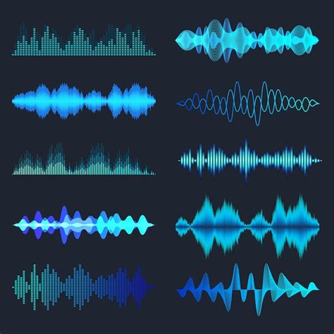 Premium Vector Blue Colorful Sound Waves Collection Analog And Digital Audio Signal Music