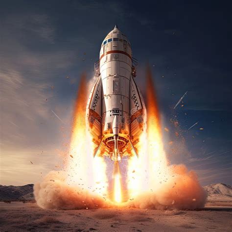 A Large Cargo Rocket Is Launched From The Launch Pad Stock Illustration